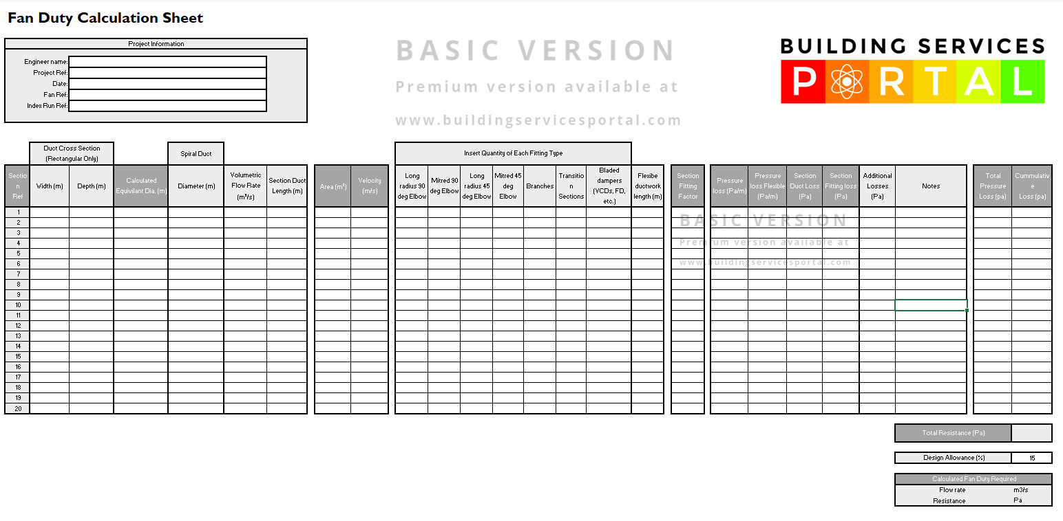 Fan Sizing Spreadsheet - Free Download | Building Services Portal