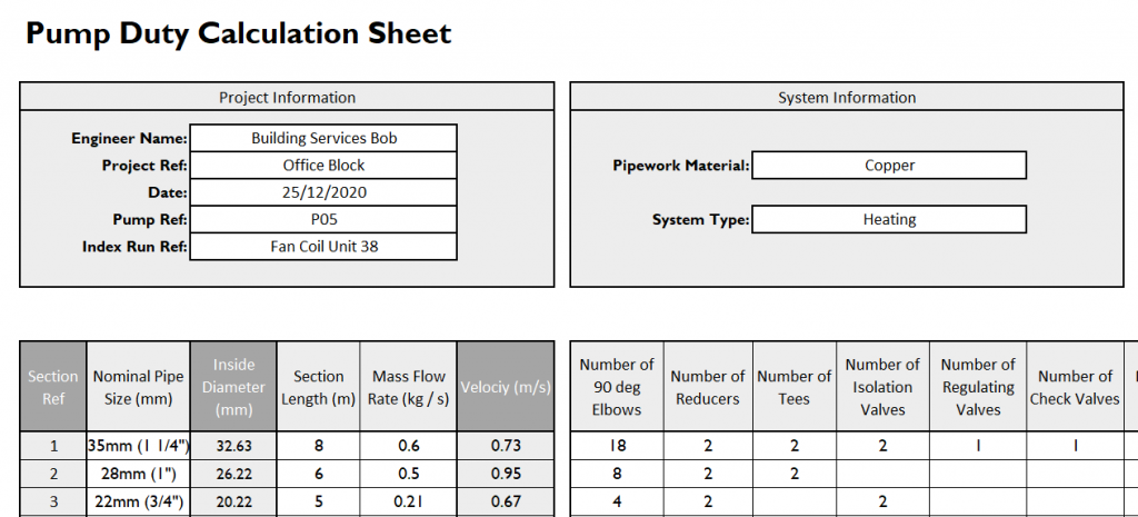 Pump Sizer- Basic | Building Services Portal