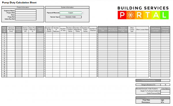 Pump sizing spreadsheet- Free download | Building Services Portal